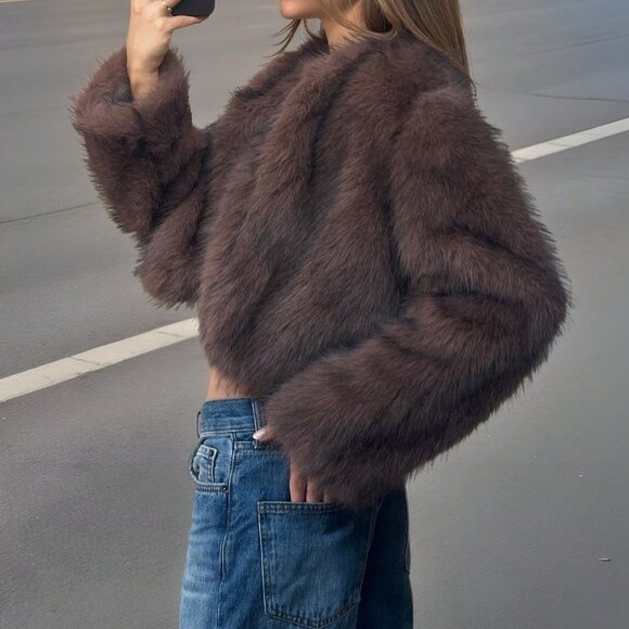 Jackets & Coats | Rust Brown Casual Womens Open Front Fluffy Coat ...